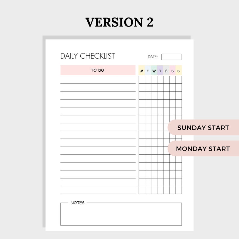 Daily Checklist, Printable Weekly Planner, Weekly to Do List, Weekly ...