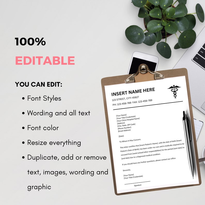 Editable Doctor's Excuse Note Template (instant Download) - Etsy