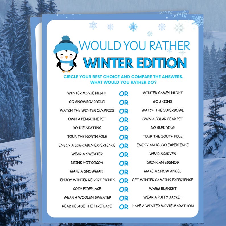 Winter Would You Rather Game, Printable Winter Games, Fun Winter Party ...