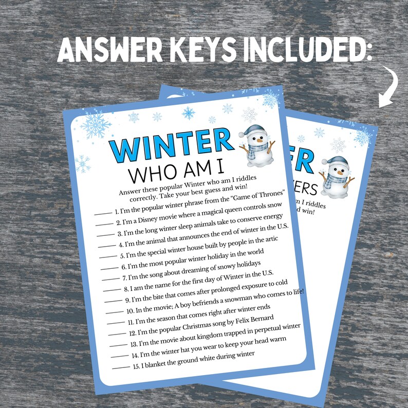 Winter Who Am I Riddles, Fun Winter Party Games for Kids, Adults ...