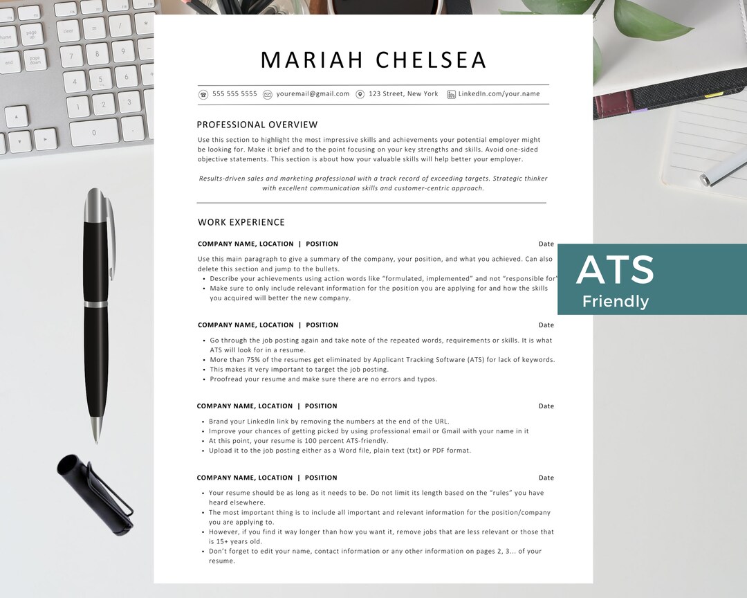 Professional Simple Google Docs Resume Template ATS Microsoft - Etsy