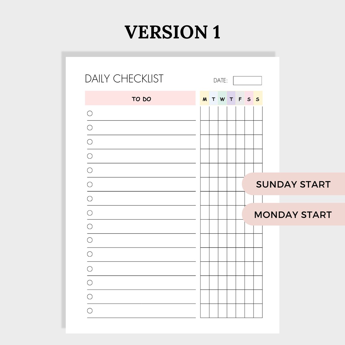 Daily Checklist, Printable Weekly Planner, Weekly to Do List, Weekly ...