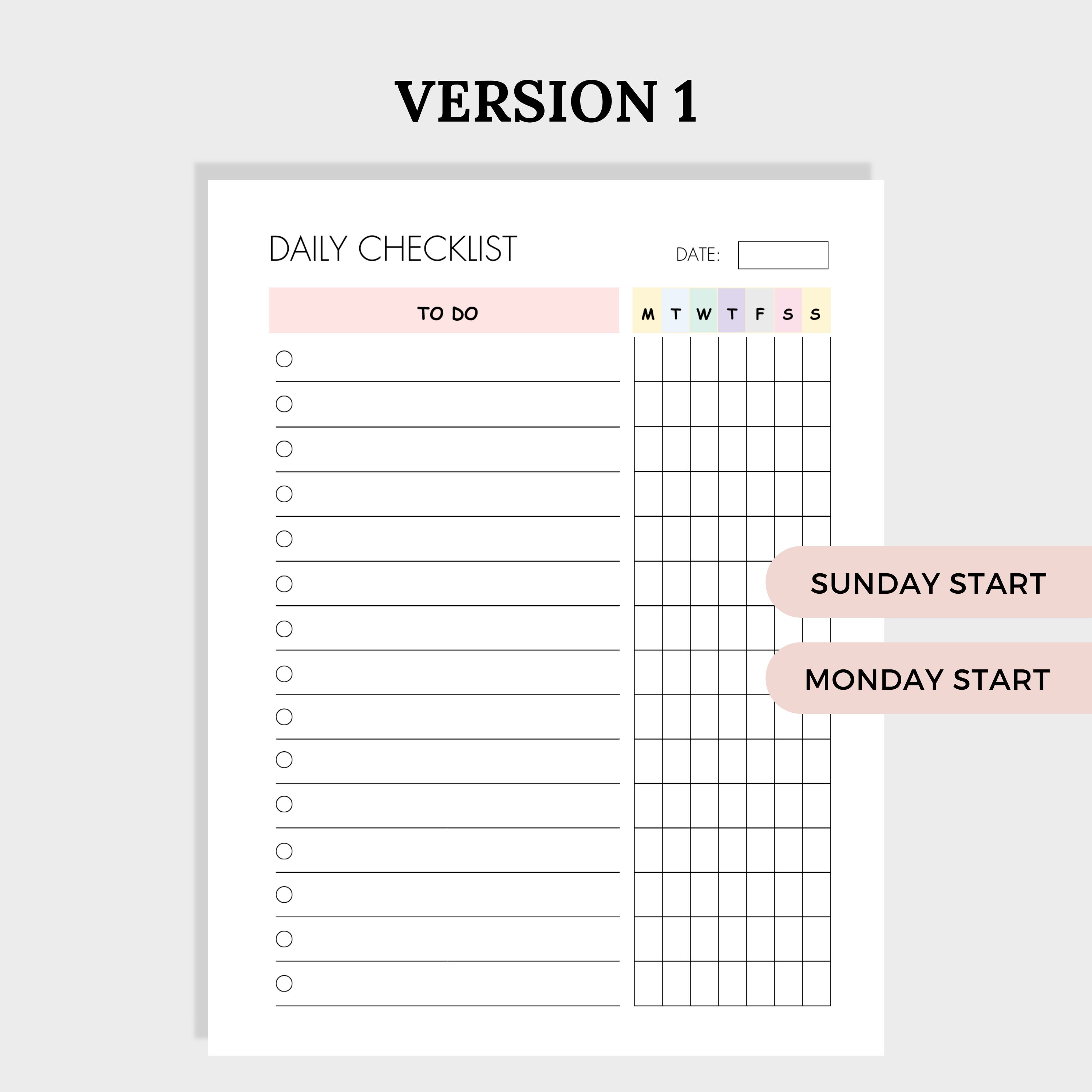 Daily Checklist, Printable Weekly Planner, Weekly to Do List, Weekly ...