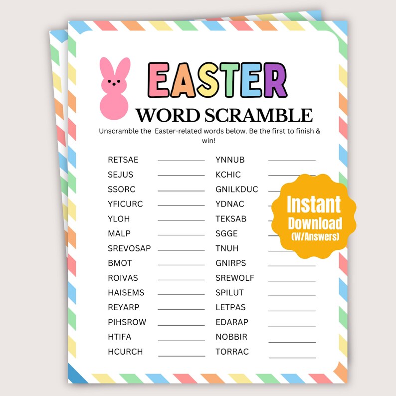 Easter Word Scramble, Fun Easter Game, Printable Easter Party Activity ...