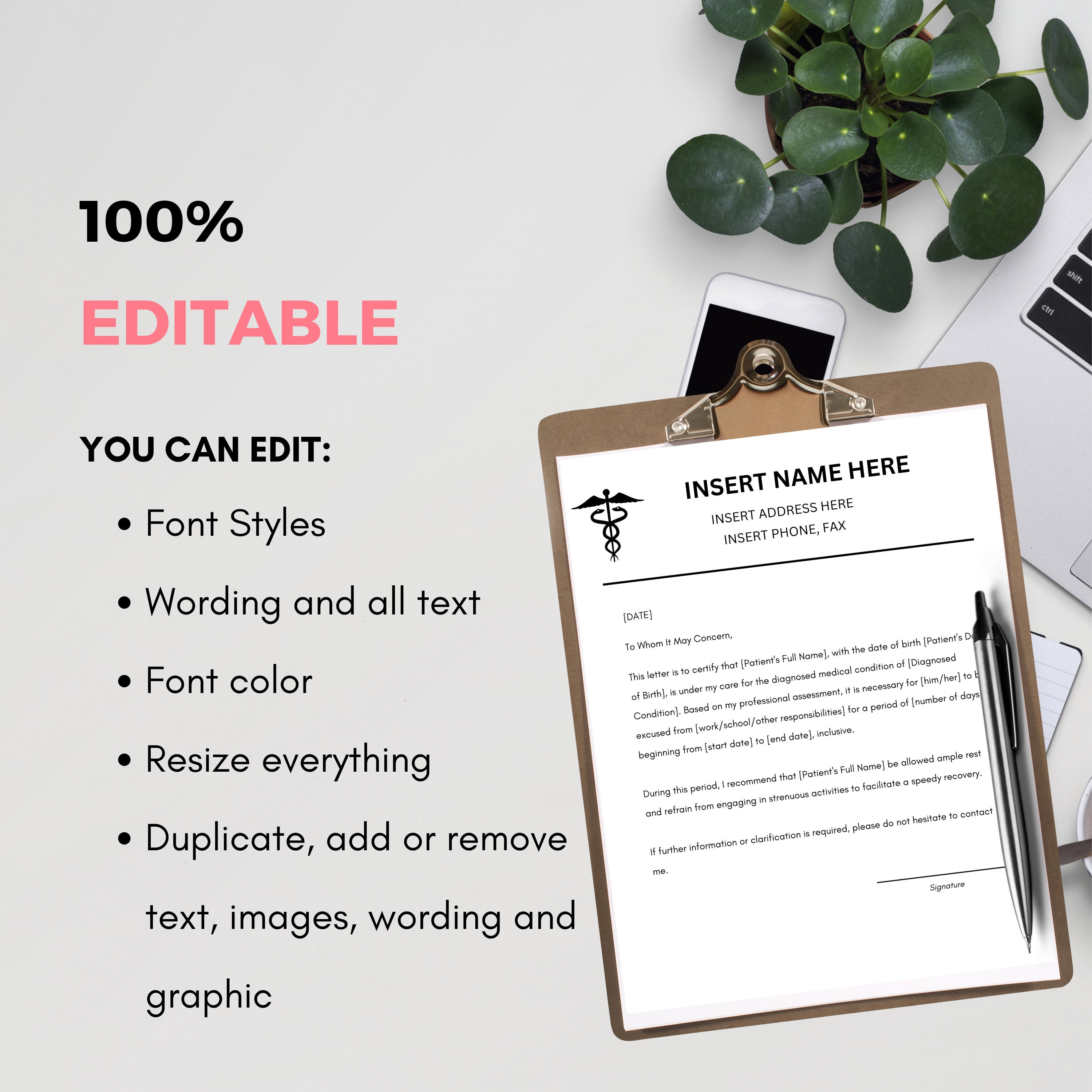 Doctor's Excuse Note, Medical Sick Leave Letter, School or Work Absence ...