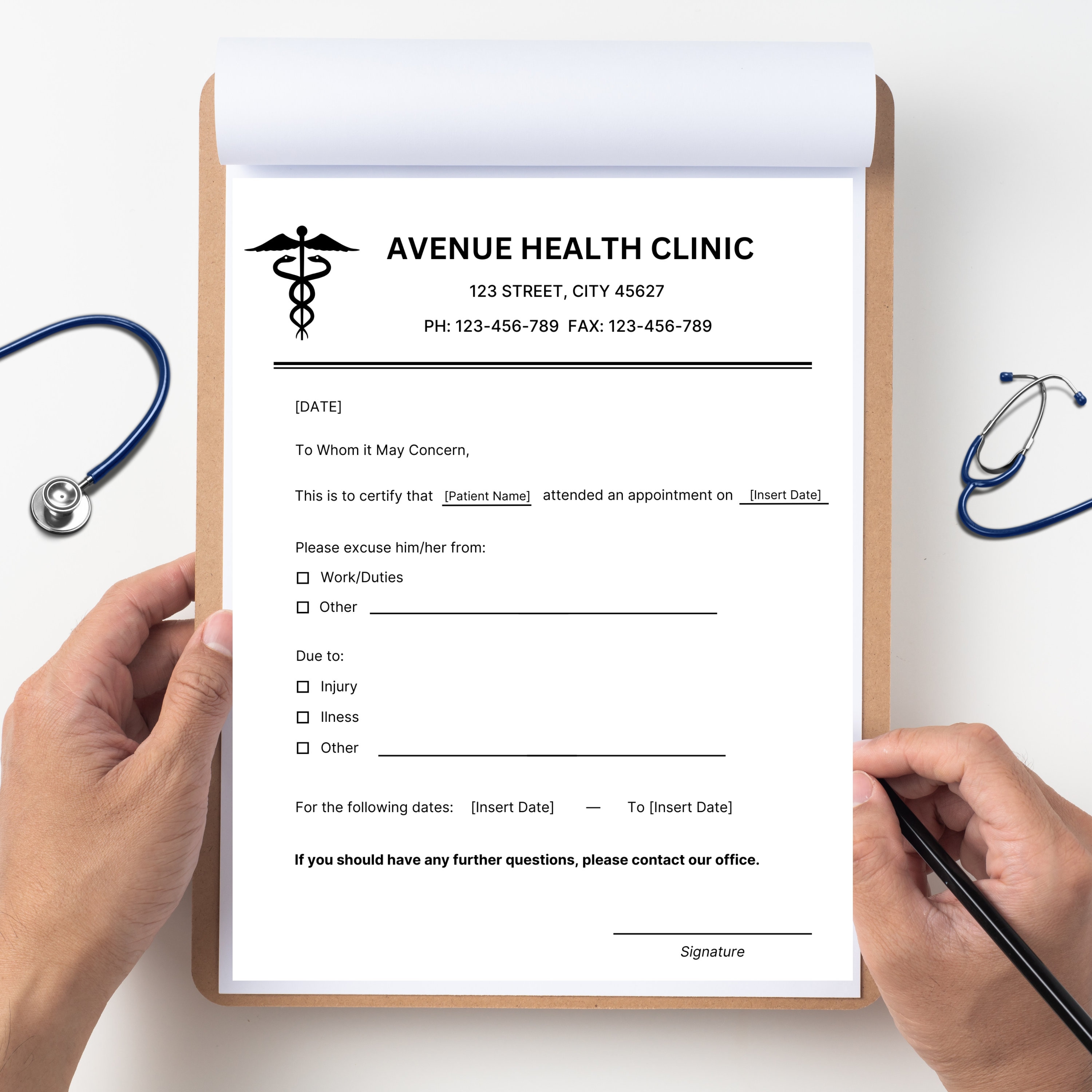 Editable Doctors Excuse Note Template, Medical Excuse Letter for Work ...