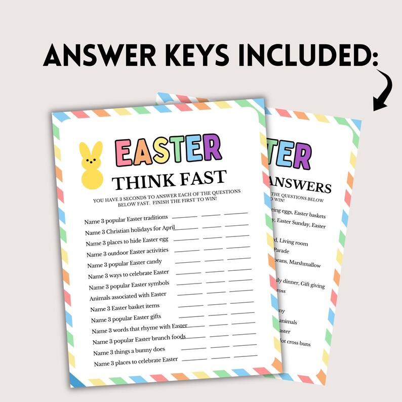 Easter Think Fast Game, Fun Easter Games, Printable Easter Group ...