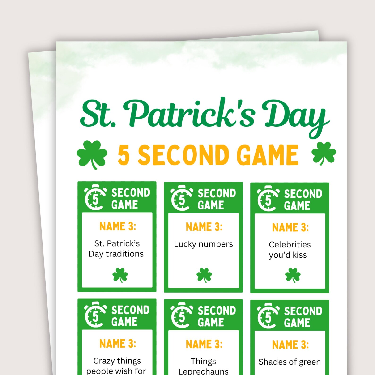 5 Second Game, Fun St. Patricks Day Games, Printable St. Patrick's Day ...