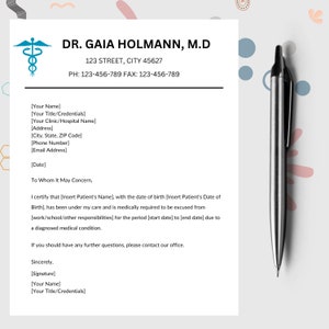Editable Doctor's Excuse Letter Note, Medical Sick Leave Letter ...