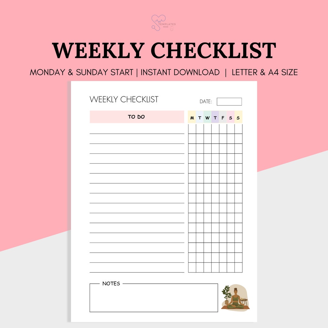 Weekly Checklist, Printable Task List, Planner Inserts, Weekly to Do ...