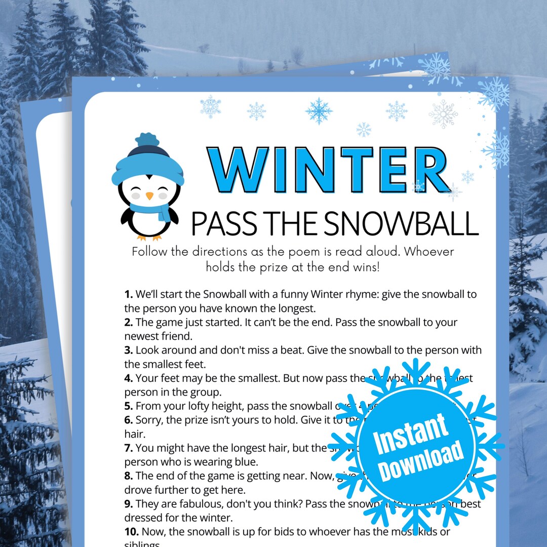 Pass the Winter Snowball Game, Printable Winter Party Games for Groups ...