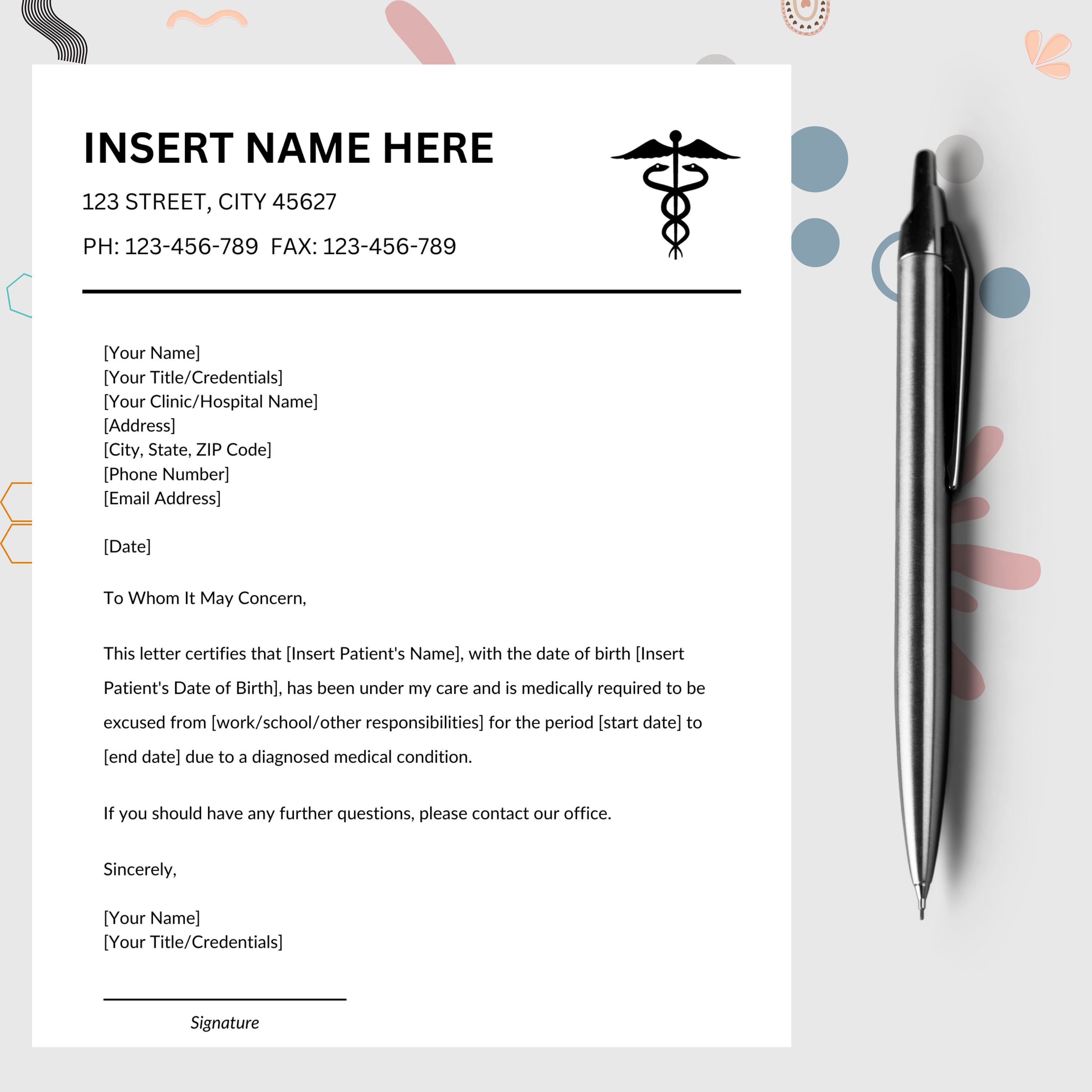 Doctor's Excuse Note, Letter for School Work Sick Leave, Medical Excuse ...