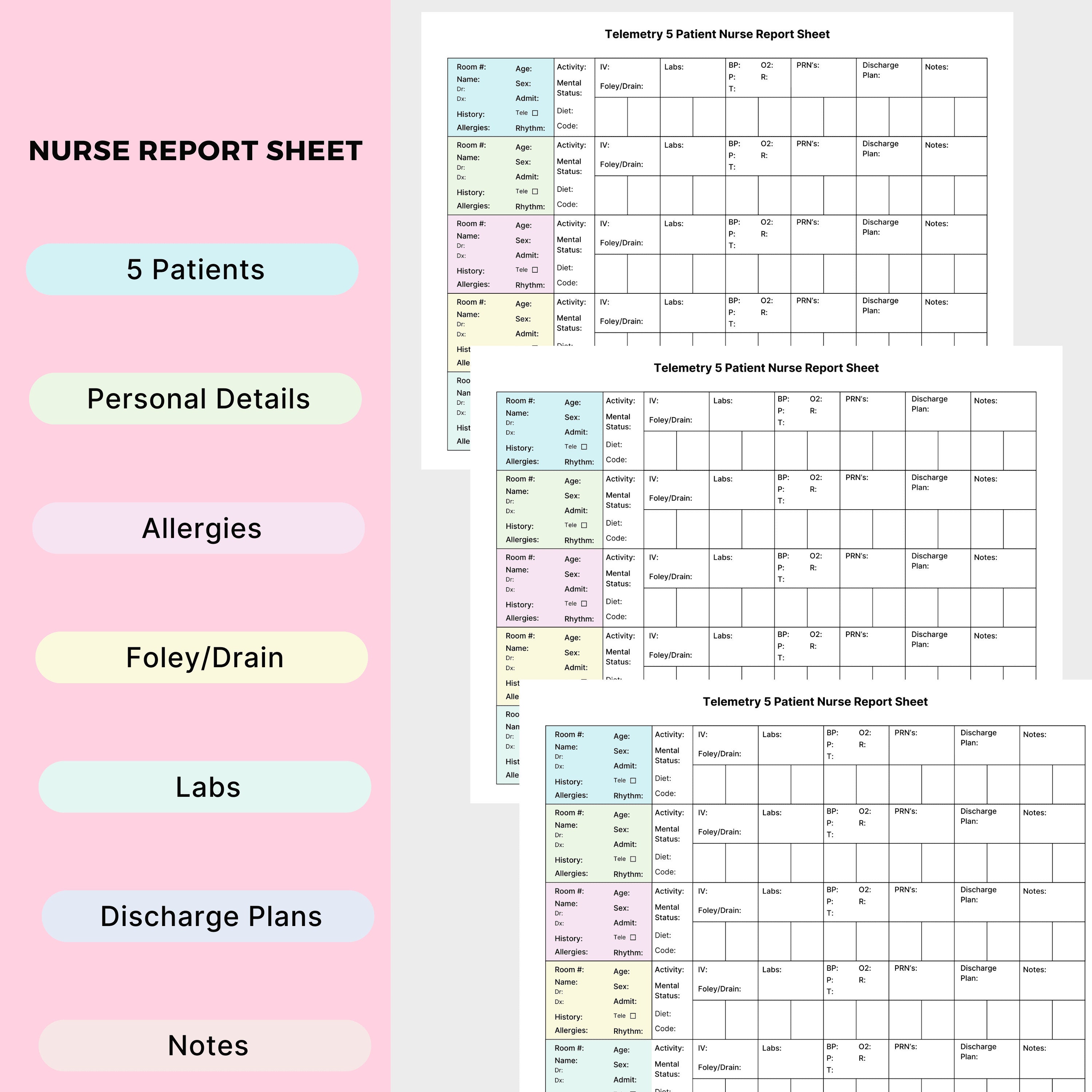 Nurse Report Sheet Telemetry 5 Patient Nurse Report Sheet Nurse Handoff ...