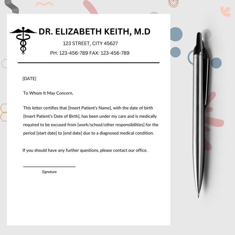 Doctor's Excuse Note, Sick Leave Letter, Medical Condition Letter for ...