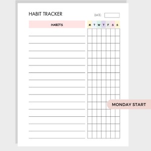 Weekly Habit Tracker, Printable 7 Days Habit Tracker, Routine Tracker ...