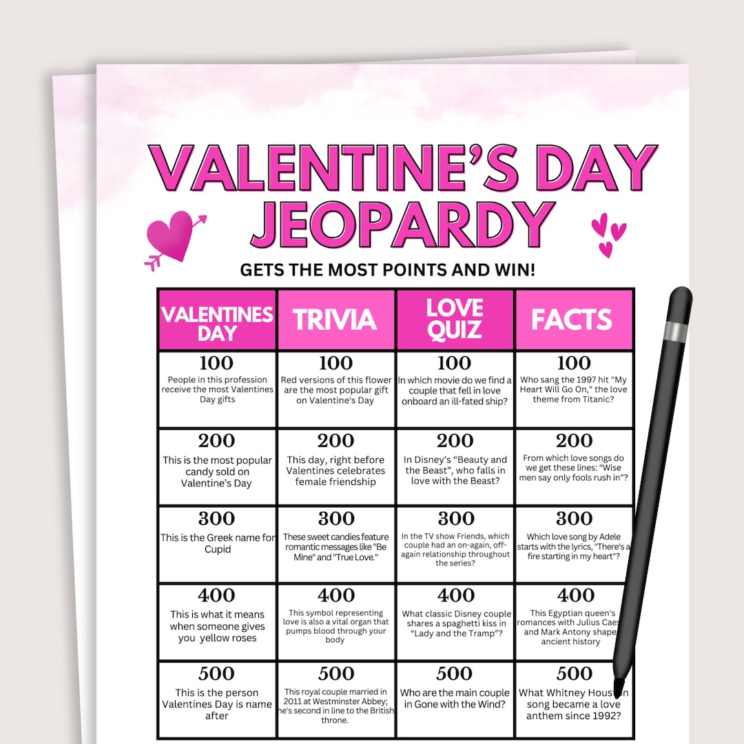 Valentines Day Jeopardy Game, Fun Valentines Day Games, Valentine's ...