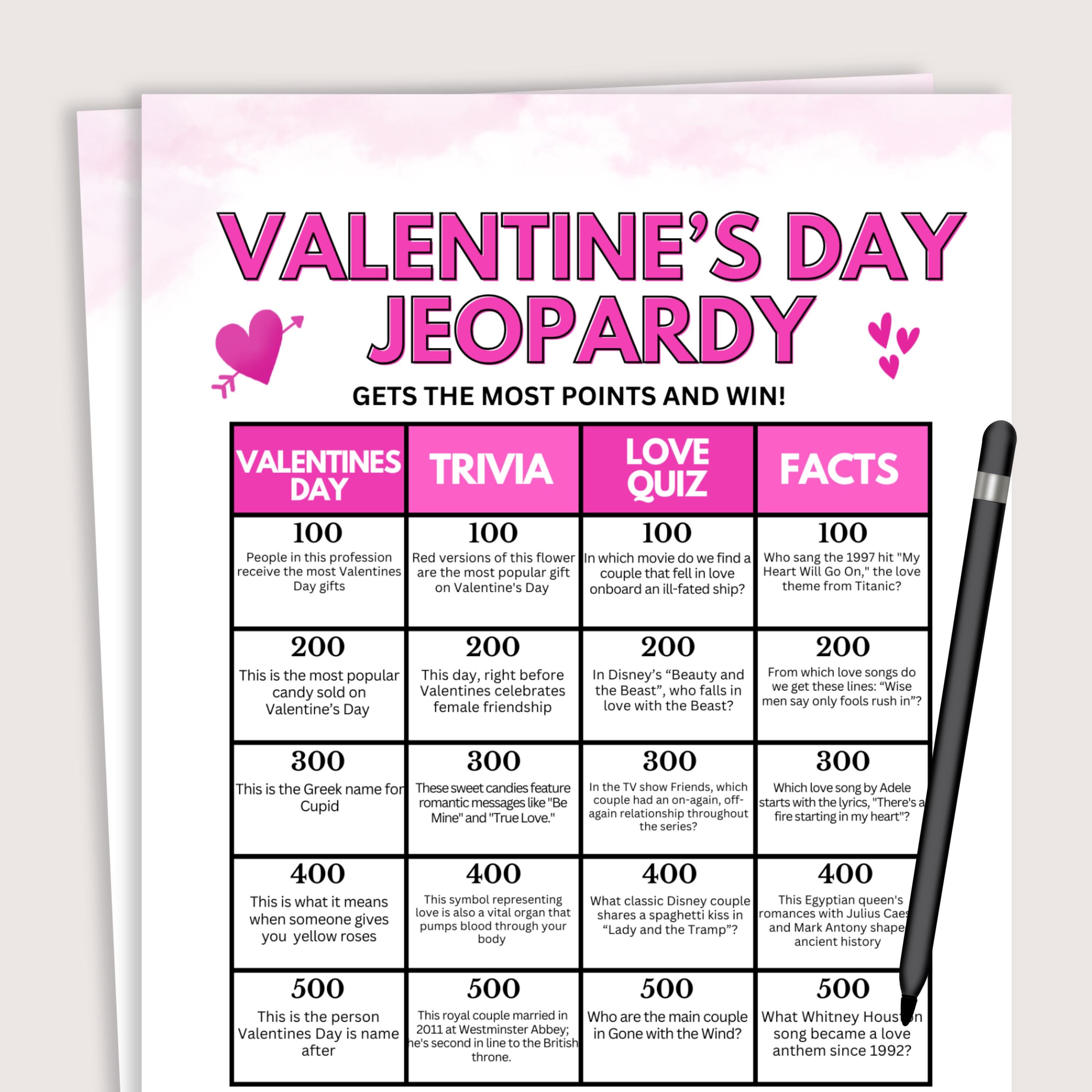 Valentines Day Jeopardy Game, Fun Valentines Day Games, Valentine's ...