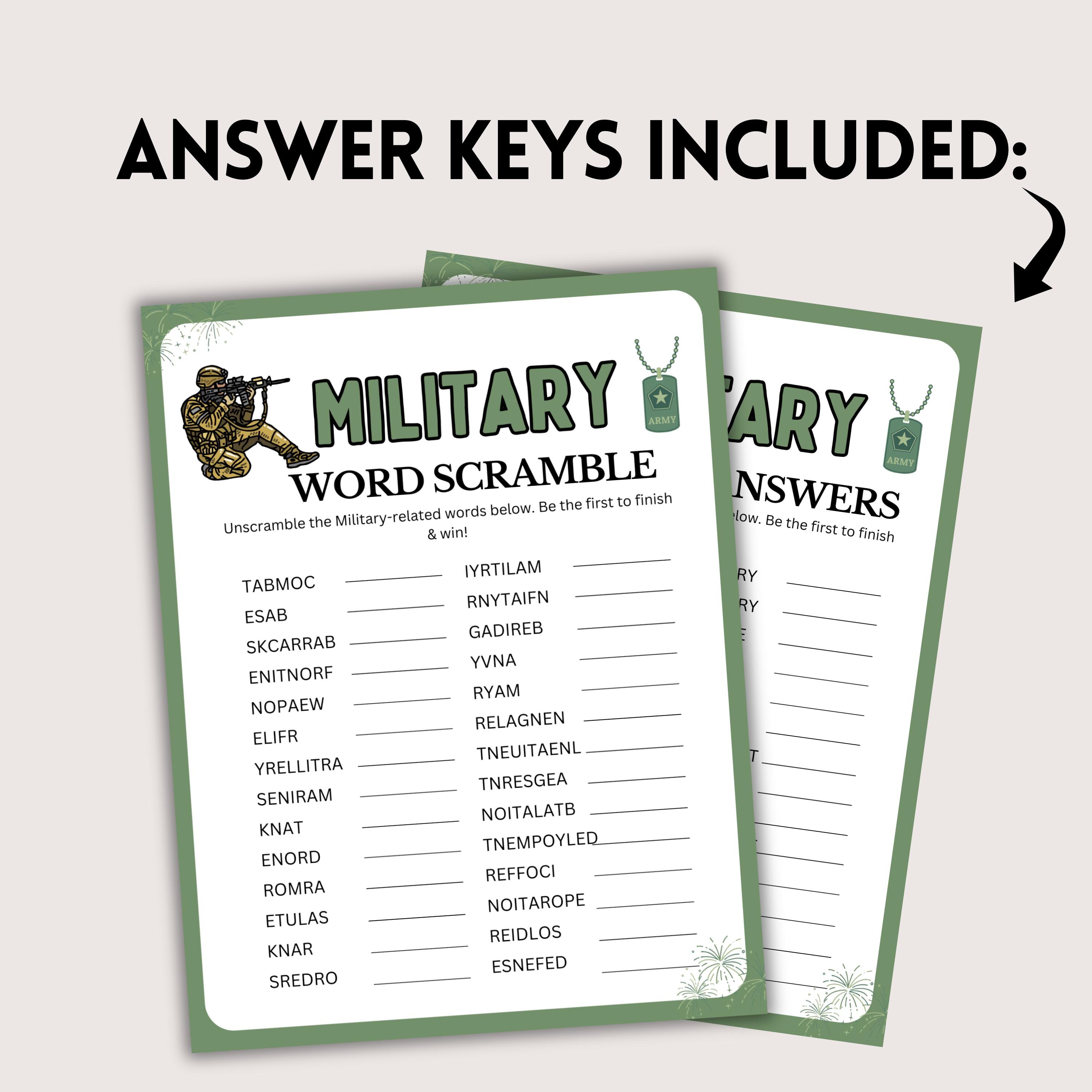 Military Word Scramble Game, Fun Military Themed Party Game, Birthday ...