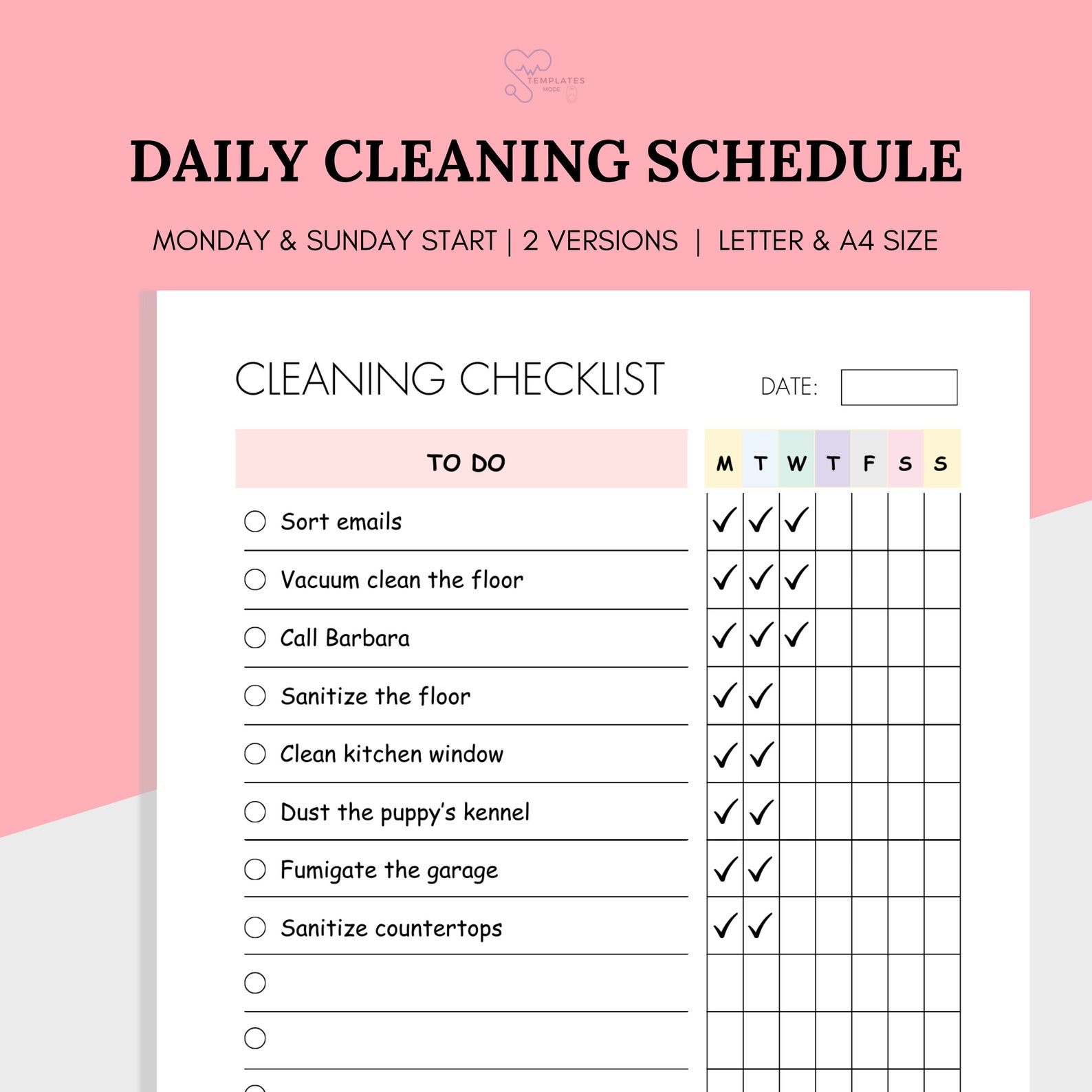Daily Cleaning Schedule, Printable Weekly Cleaning Tracker, Cleaning ...