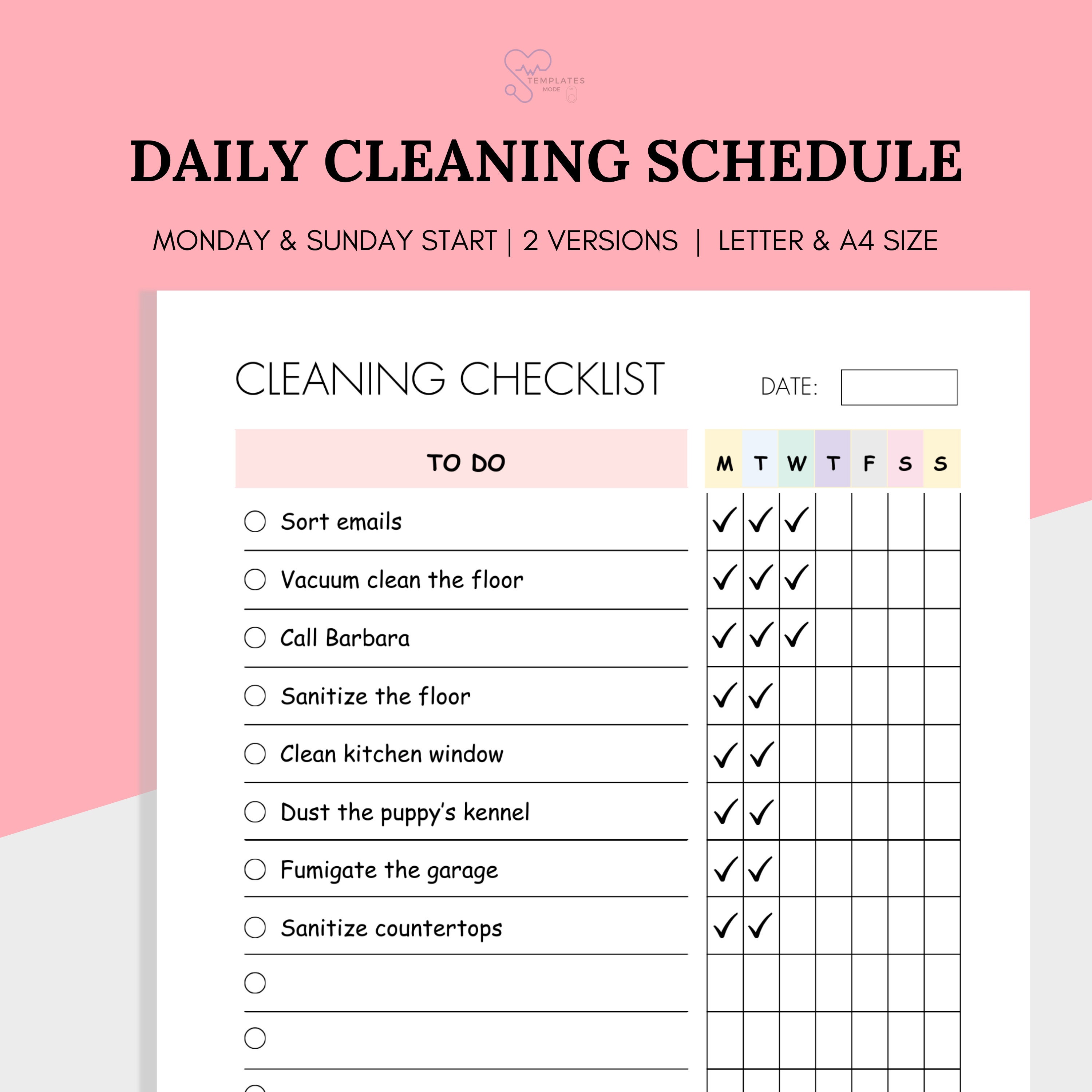 Daily Cleaning Schedule, Printable Weekly Cleaning Tracker, Cleaning ...