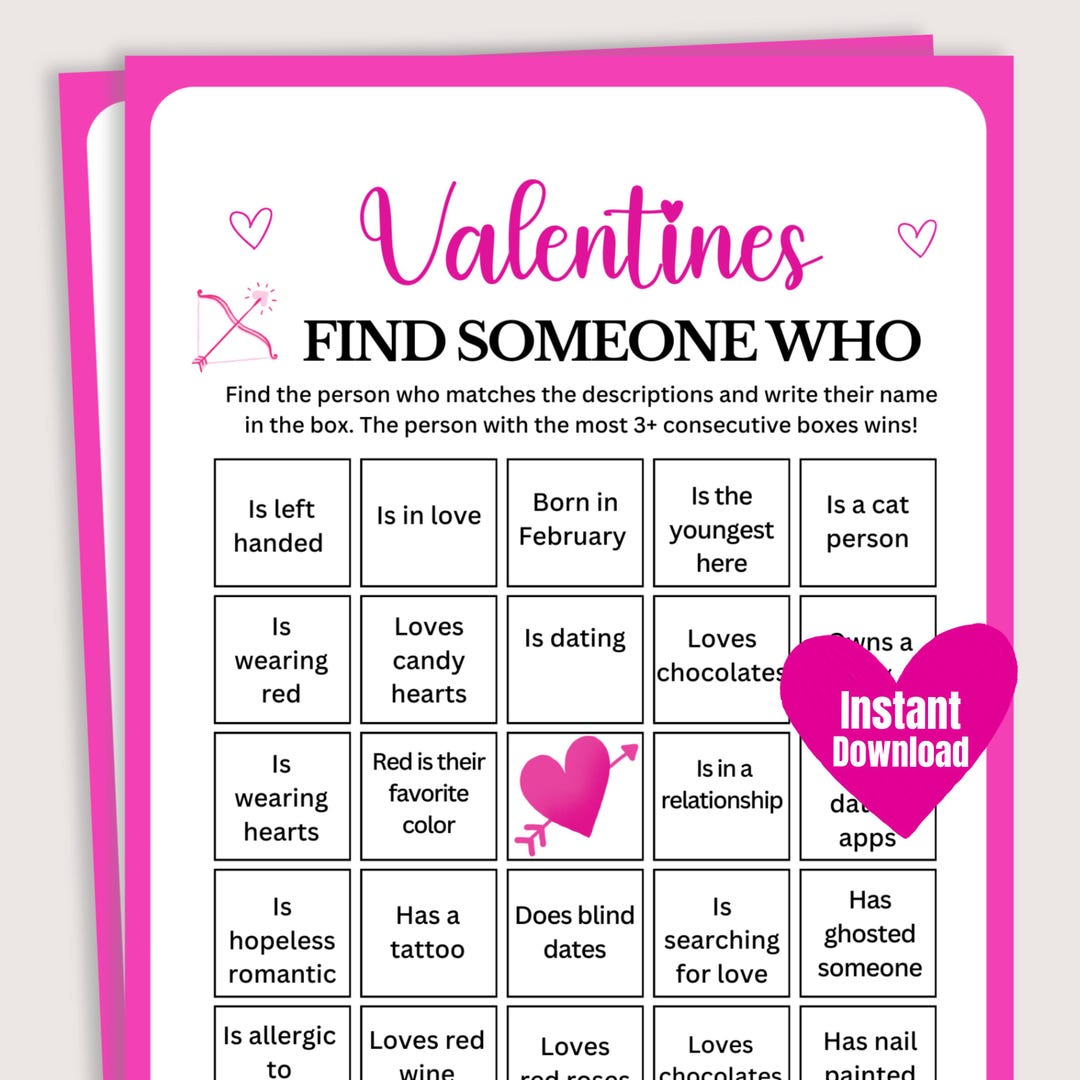 Valentines Day Find Someone Who BINGO, Valentines Day Games, Group ...