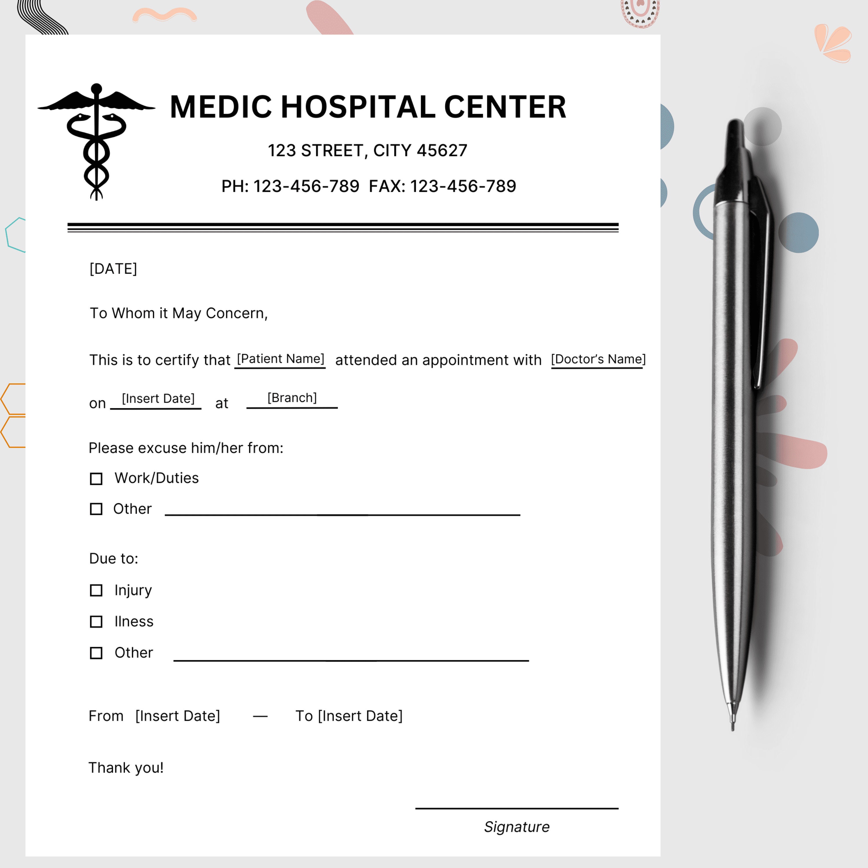 Doctors Excuse Note Template PDF Canva MS Word, Editable Doctor's Note ...