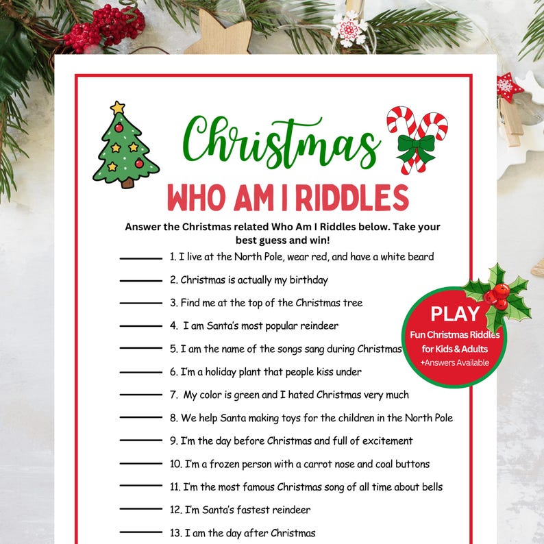 Christmas Who Am I Riddles, Fun Christmas Games, Printable Christmas ...