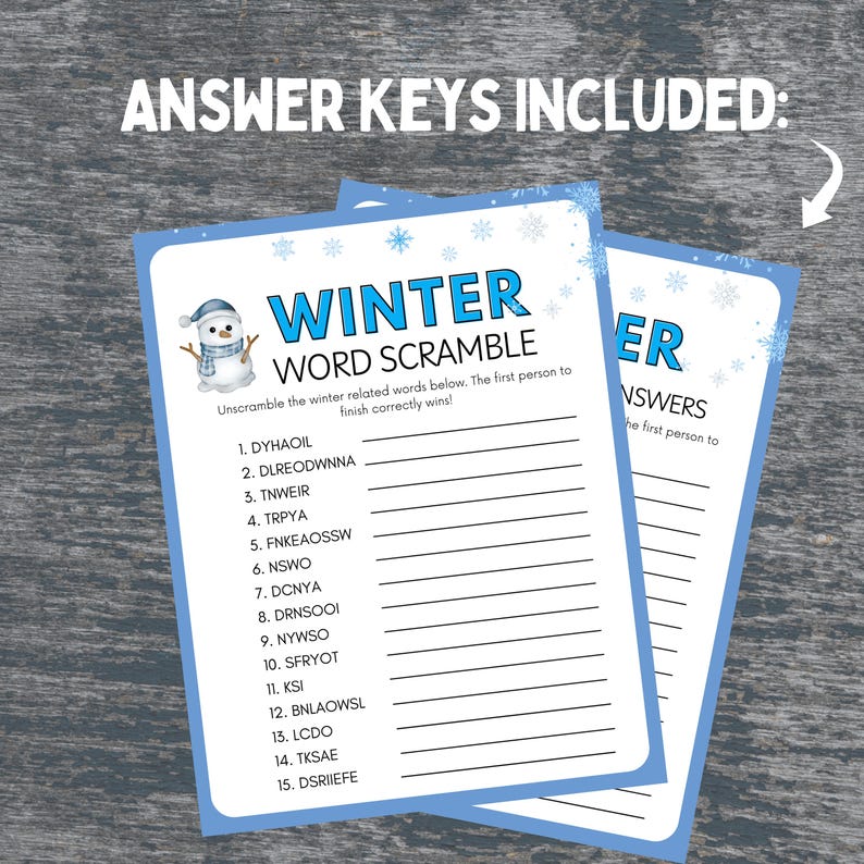 Winter Word Scramble Game, Printable Winter Party Activity for Kids and ...