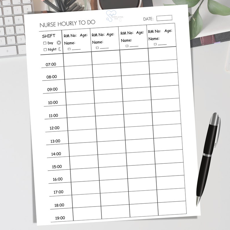 Nurse Hourly to Do List, Printable 4 Patient Nurse Report Sheet, Day ...