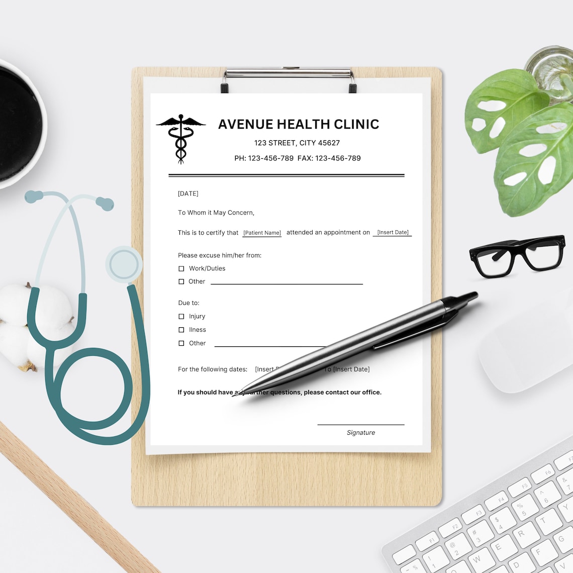 Editable Doctor's Excuse Note Template, Fillable PDF (instant Download ...