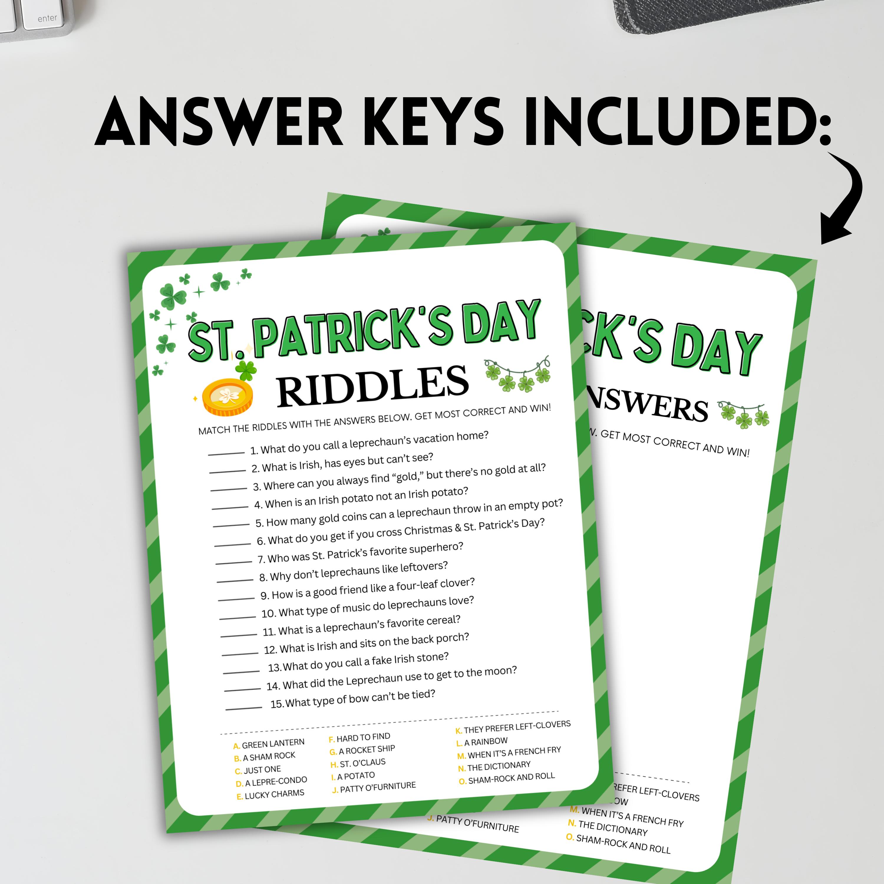 St. Patricks Day Riddles, Fun St. Patrick's Day Games, Printable St ...