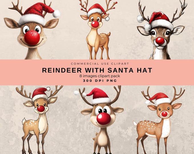 Funny Reindeer PNG Clip Art, 12x Christmas Reindeer PNG Clipart Set ...