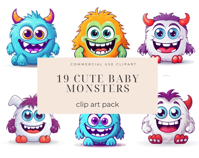 Watercolor Kawaii Monsters Clipart Bundle, Playful and Funny Character ...