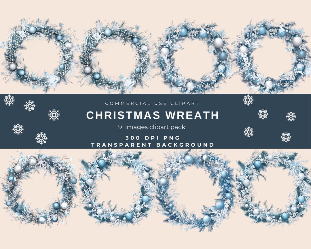 Christmas Wreath Clipart Bundle - Watercolor Floral Design - PNG Files ...
