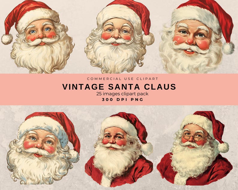 Vintage Santa Claus Clipart - Cute Watercolour Christmas PNG - Perfect ...