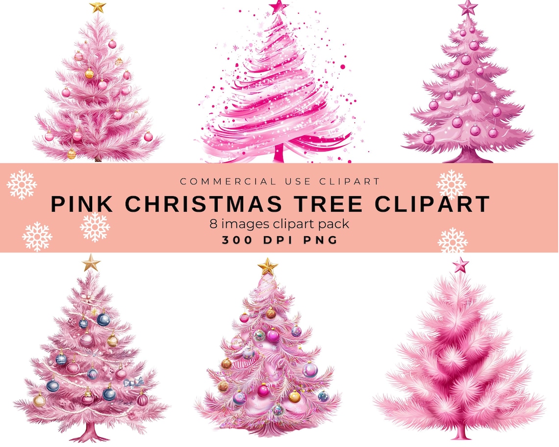 Pink Christmas Tree Clipart Bundle | 15 Winter Trees PNG Clipart ...