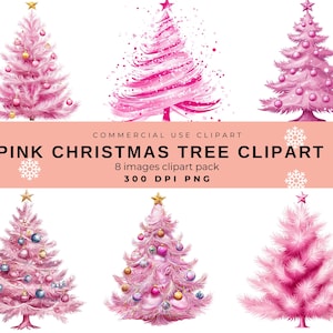 Pink Christmas Tree Clipart Bundle | 15 Winter Trees PNG Clipart ...