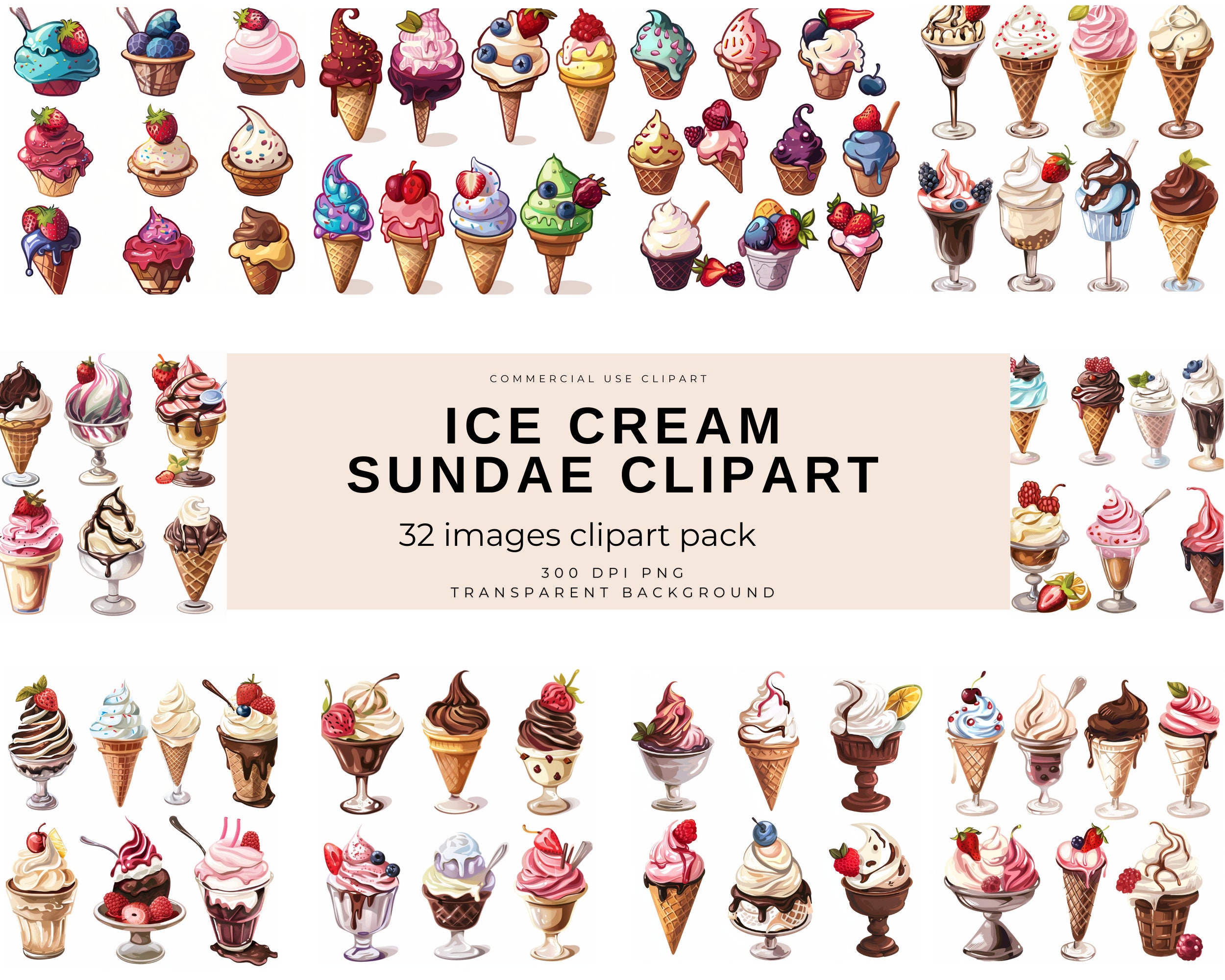 Ice Cream Clipart | Summer Holiday Pngs | Card Making | Cones and ...