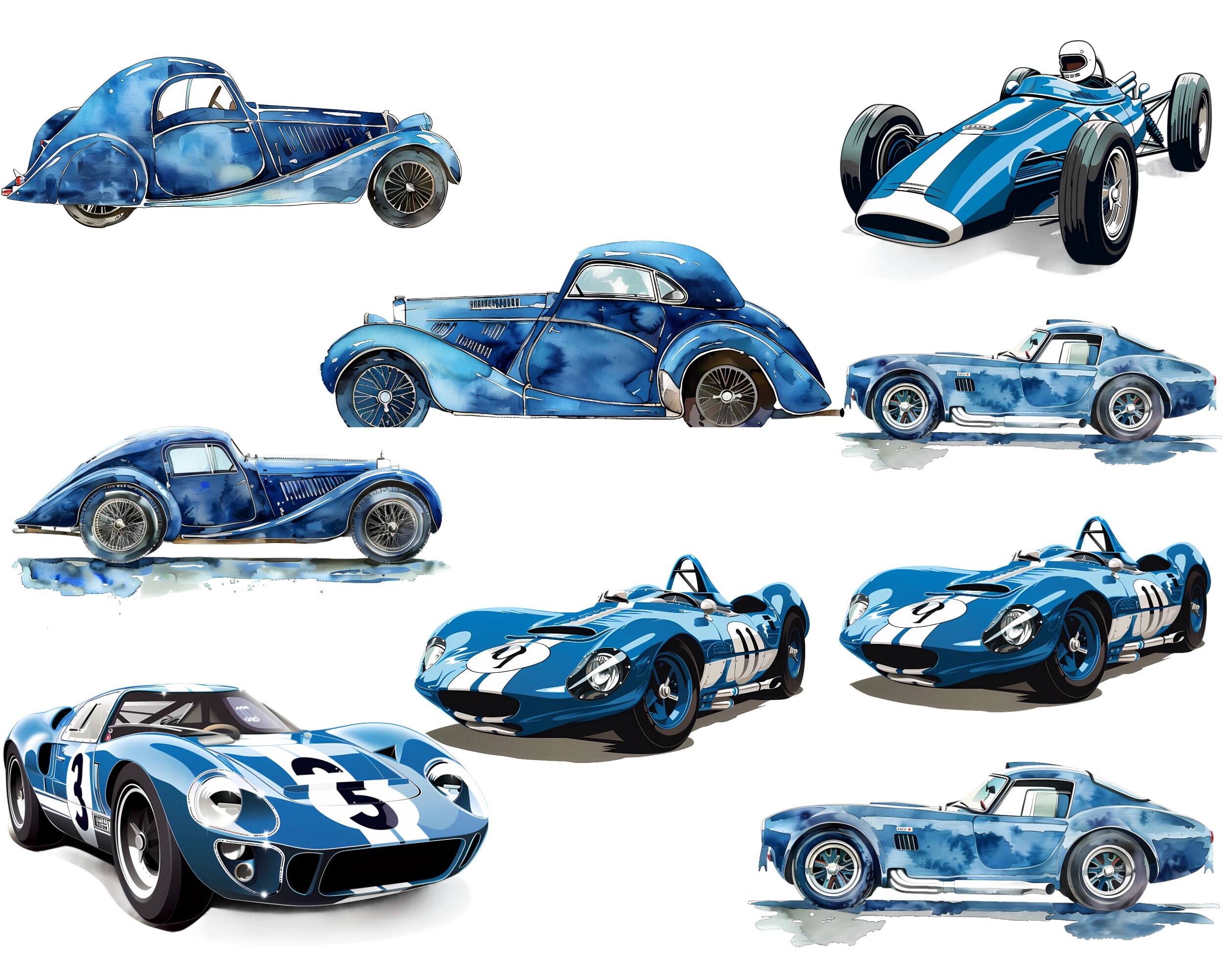 Vintage Racing Cars Bundle PNG | Race Car Clipart | Commercial Use ...