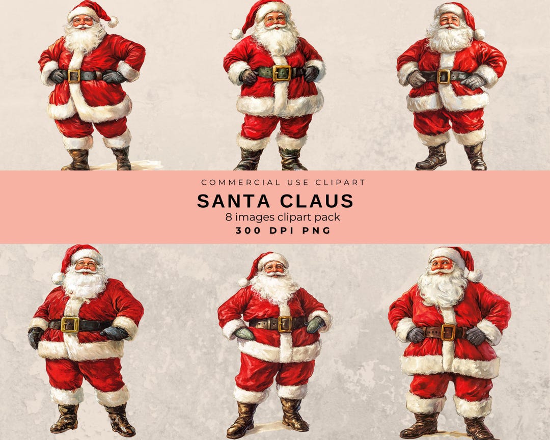 Watercolor Santa Claus Clipart - 8 PNG Christmas Graphics - Digital ...