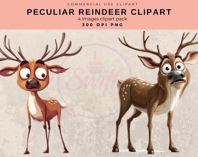 Funny Reindeer PNG Clip Art, 12x Christmas Reindeer PNG Clipart Set ...