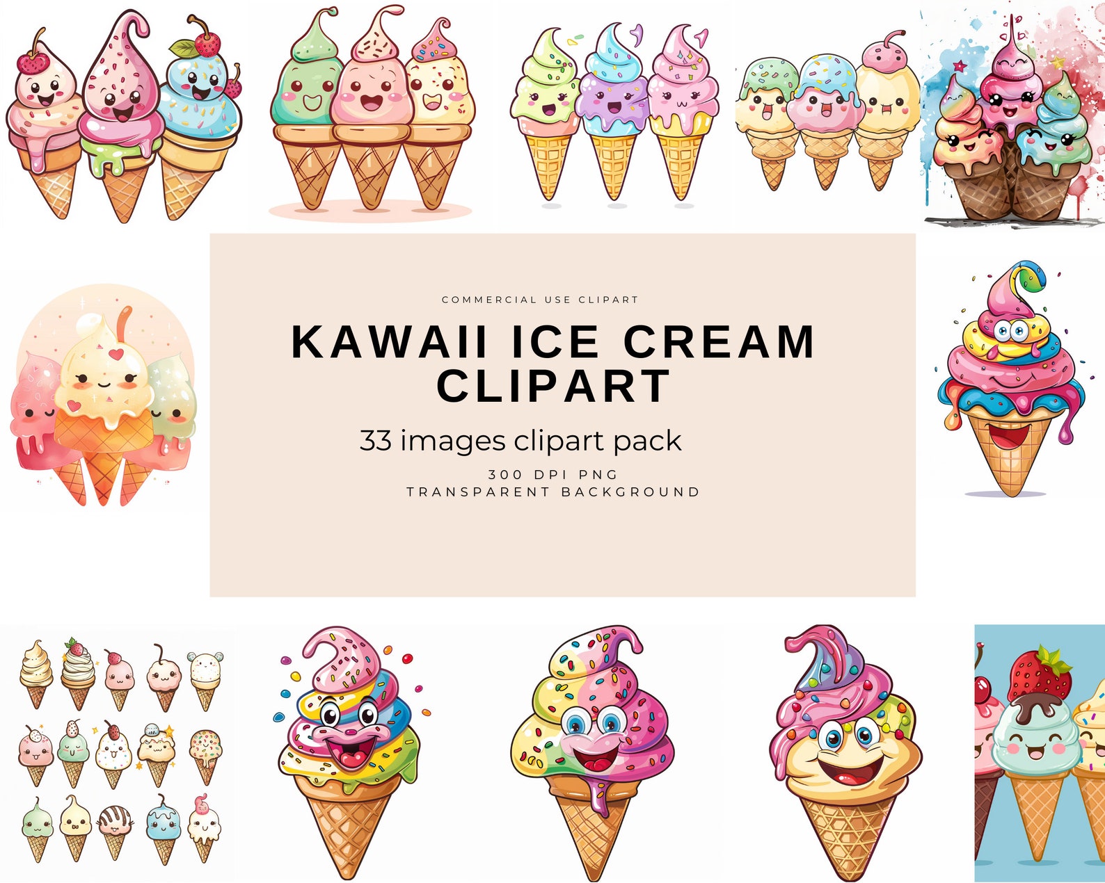 Kawaii Clipart | Frosty Summer Treats | Ice Cream Svg | Sweet Printable ...