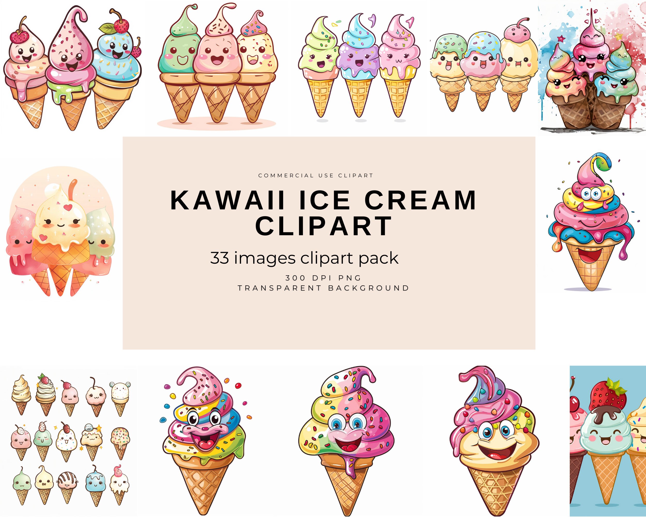 Kawaii Clipart | Frosty Summer Treats | Ice Cream Svg | Sweet Printable ...