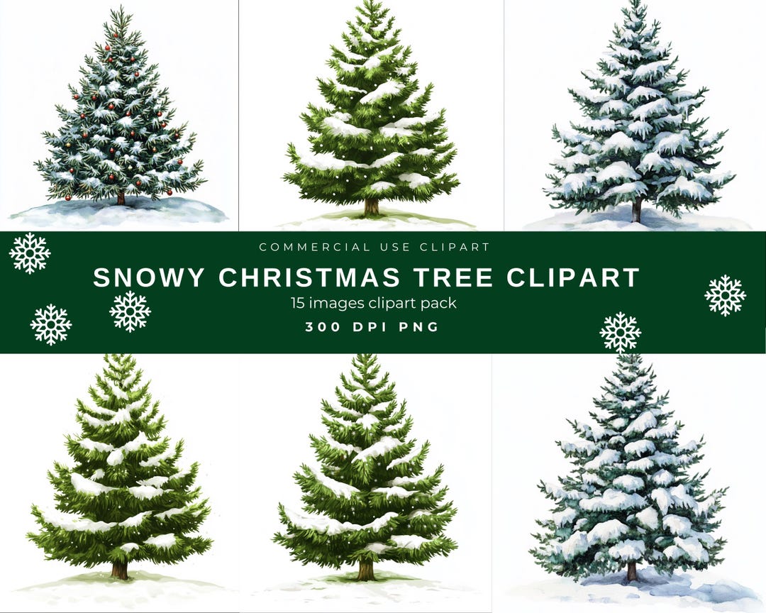 Snowy Christmas Tree Clipart Bundle | 15 Winter Trees PNG Clipart ...
