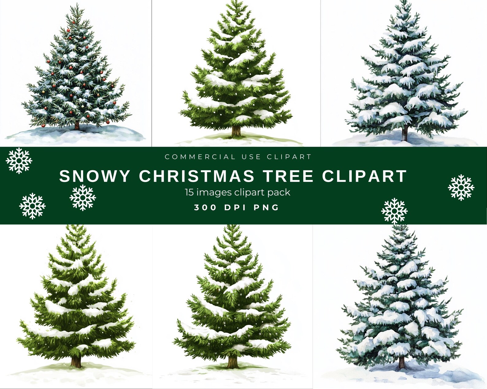Snowy Christmas Tree Clipart Bundle | 15 Winter Trees PNG Clipart ...