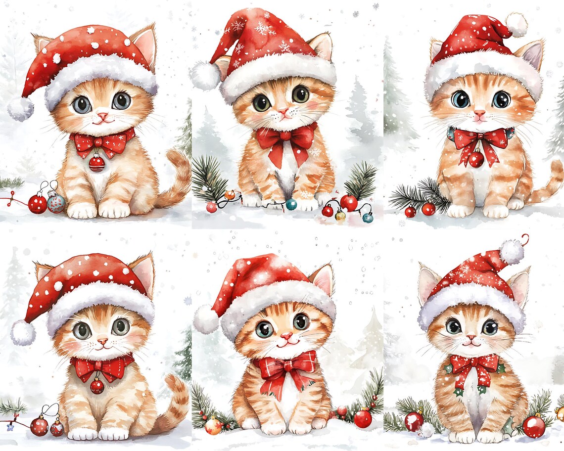 Christmas Cats | Digital Download | Transparent Background | Xmas Cat ...