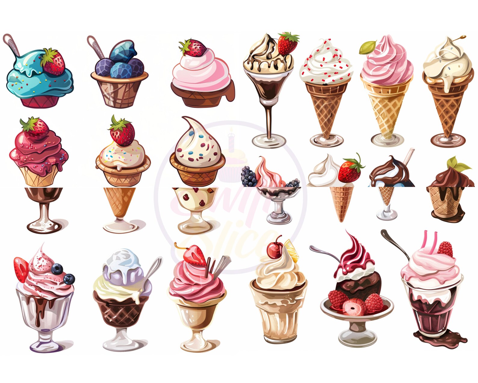 Ice Cream Clipart | Summer Holiday Pngs | Card Making | Cones and ...