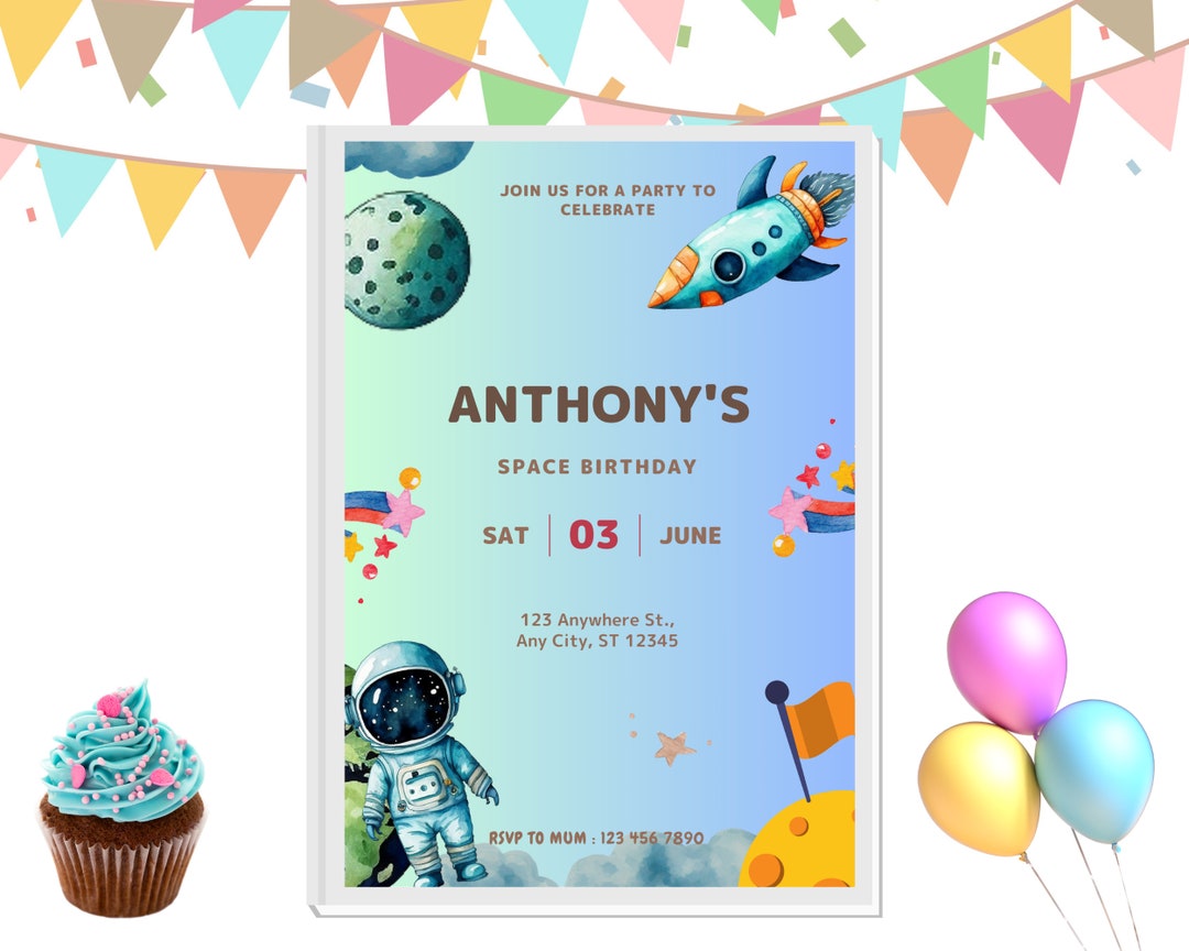 Invitación de cumpleaños editable con temática espacial / Invitación ...