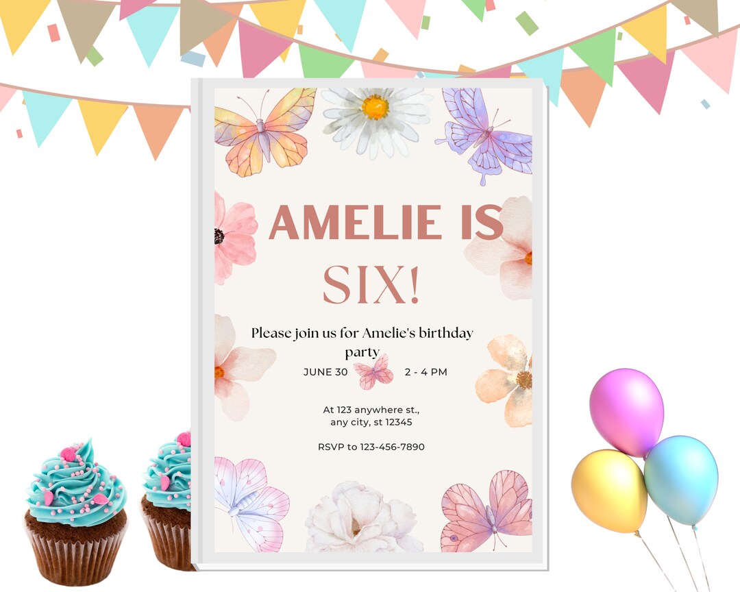 Butterfly Birthday Invite| Birthday Girl Butterfly Party | Editable ...