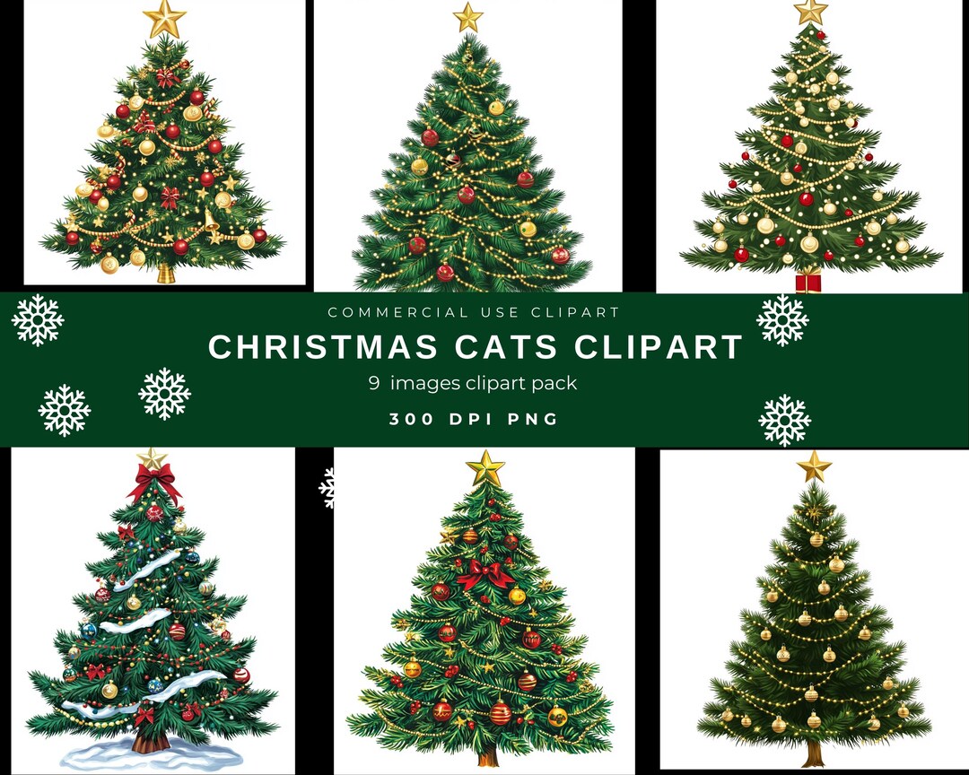 Christmas Trees Clipart Bundle- 9 Pngs for Digital Art - New Year and ...
